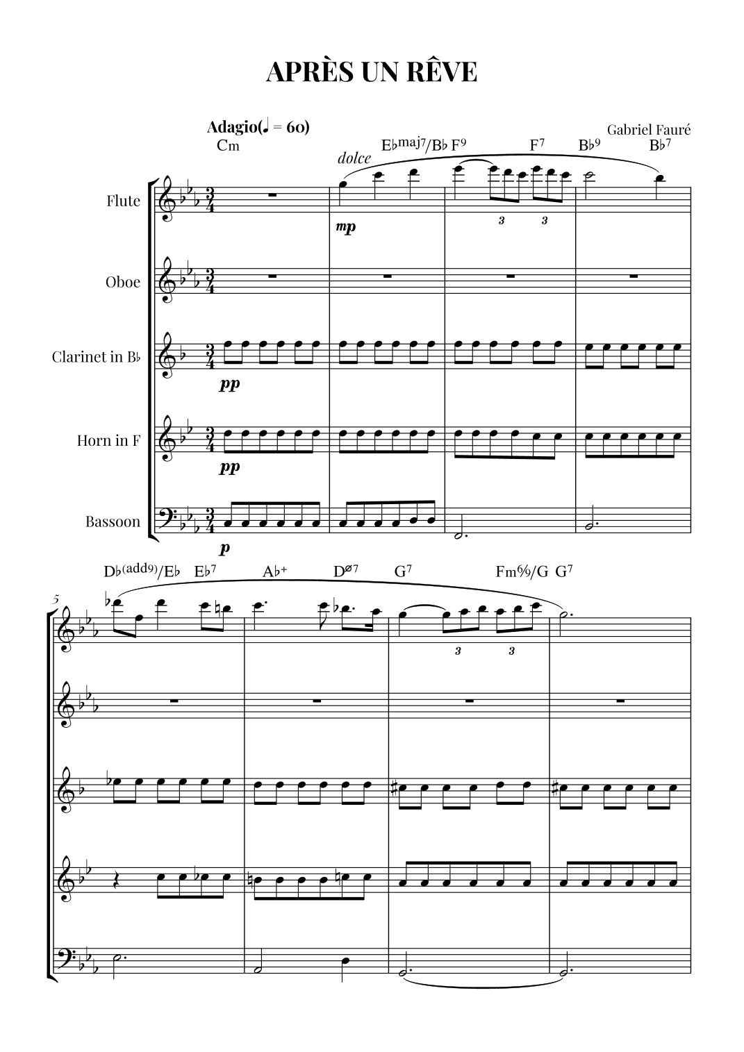 Après un rêve (arr. Leonardo Mioto Rebouças) by Gabriel Fauré Sheet ...