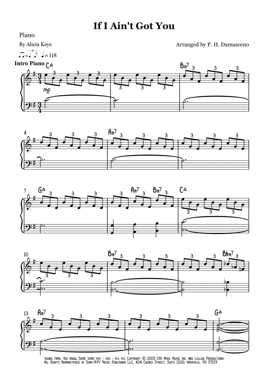 If I Ain t Got You arr P H Damasceno Sheet Music Alicia Keys If I Ain t Got You arr P H Damasceno Sheet Music Alicia Keys