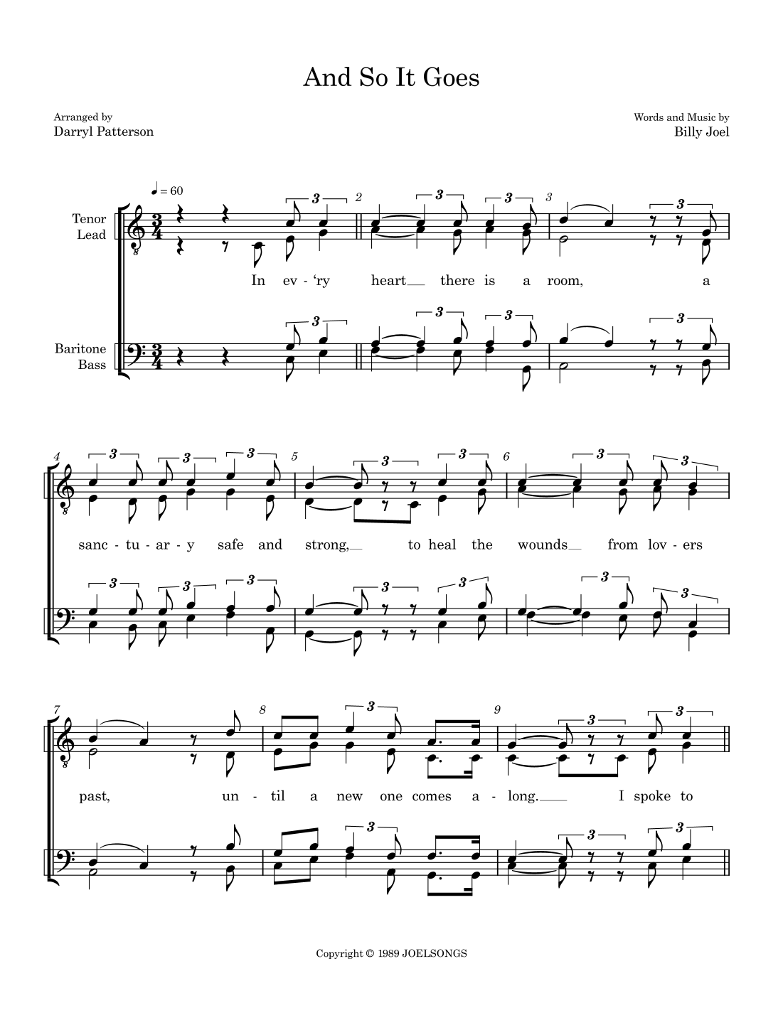 And So It Goes (arr. Darryl Patterson) by Billy Joel Sheet Music for ...