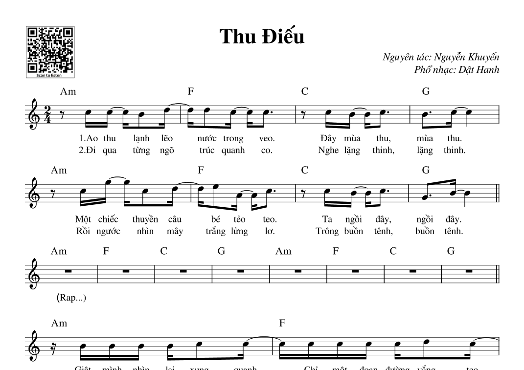 Thu Dieu Sheet Music | Dat Hanh | Lead Sheet / Fake Book
