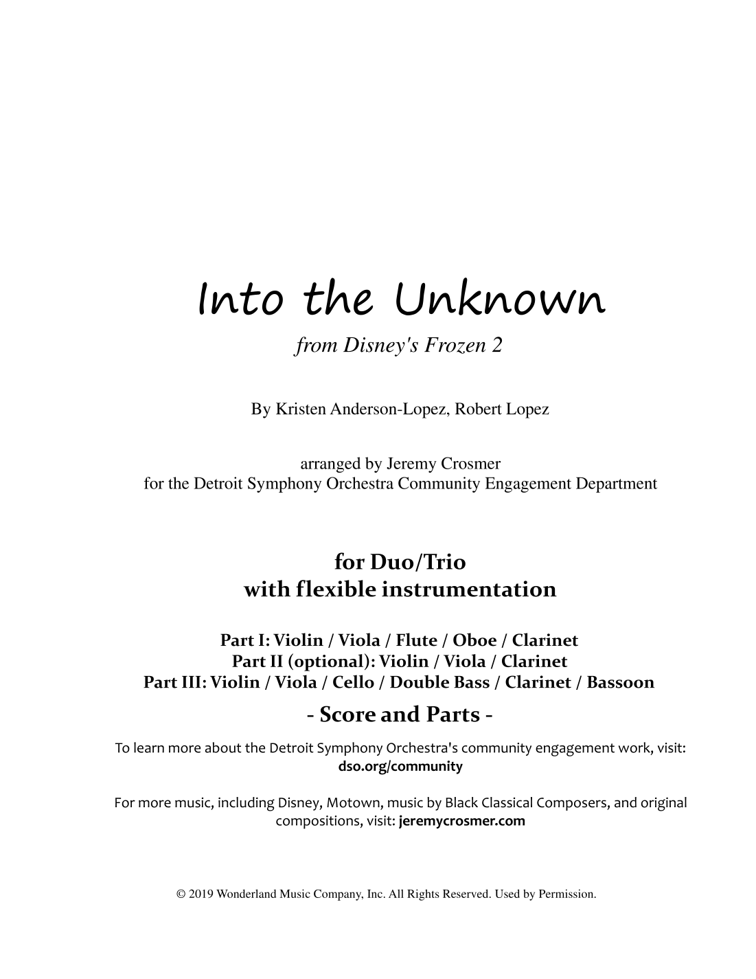 Into The Unknown (arr. Jeremy Crosmer) by Panic! At The Disco Sheet ...