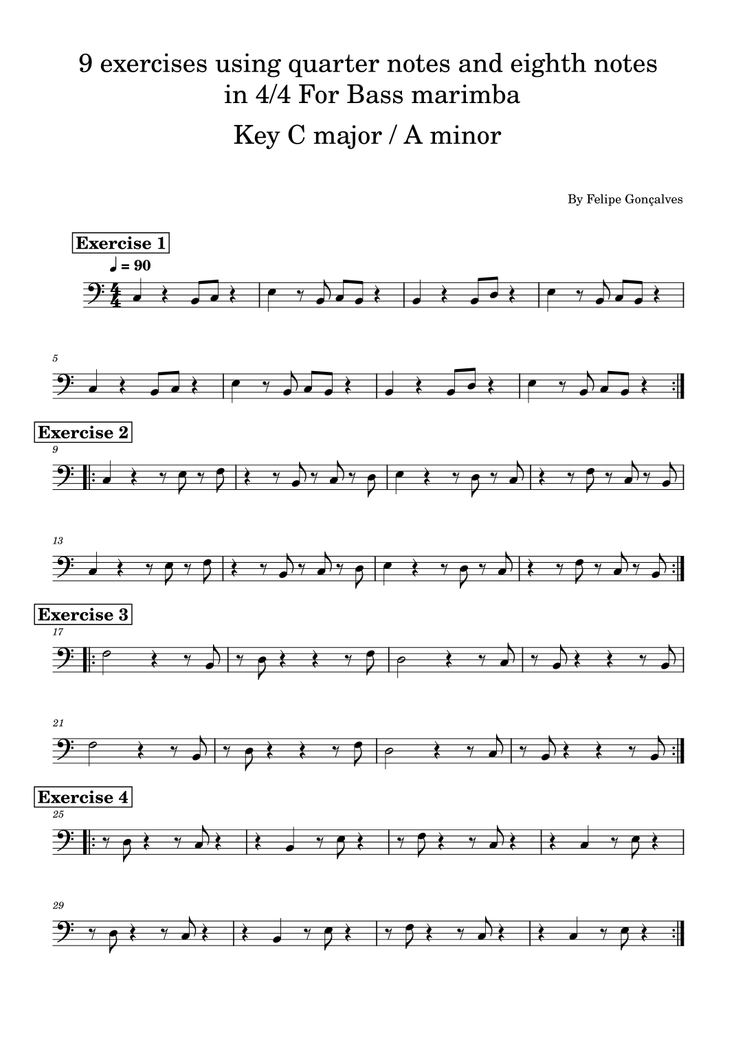 9 exercises using quarter notes and eighth notes in 4/4 For Bass ...