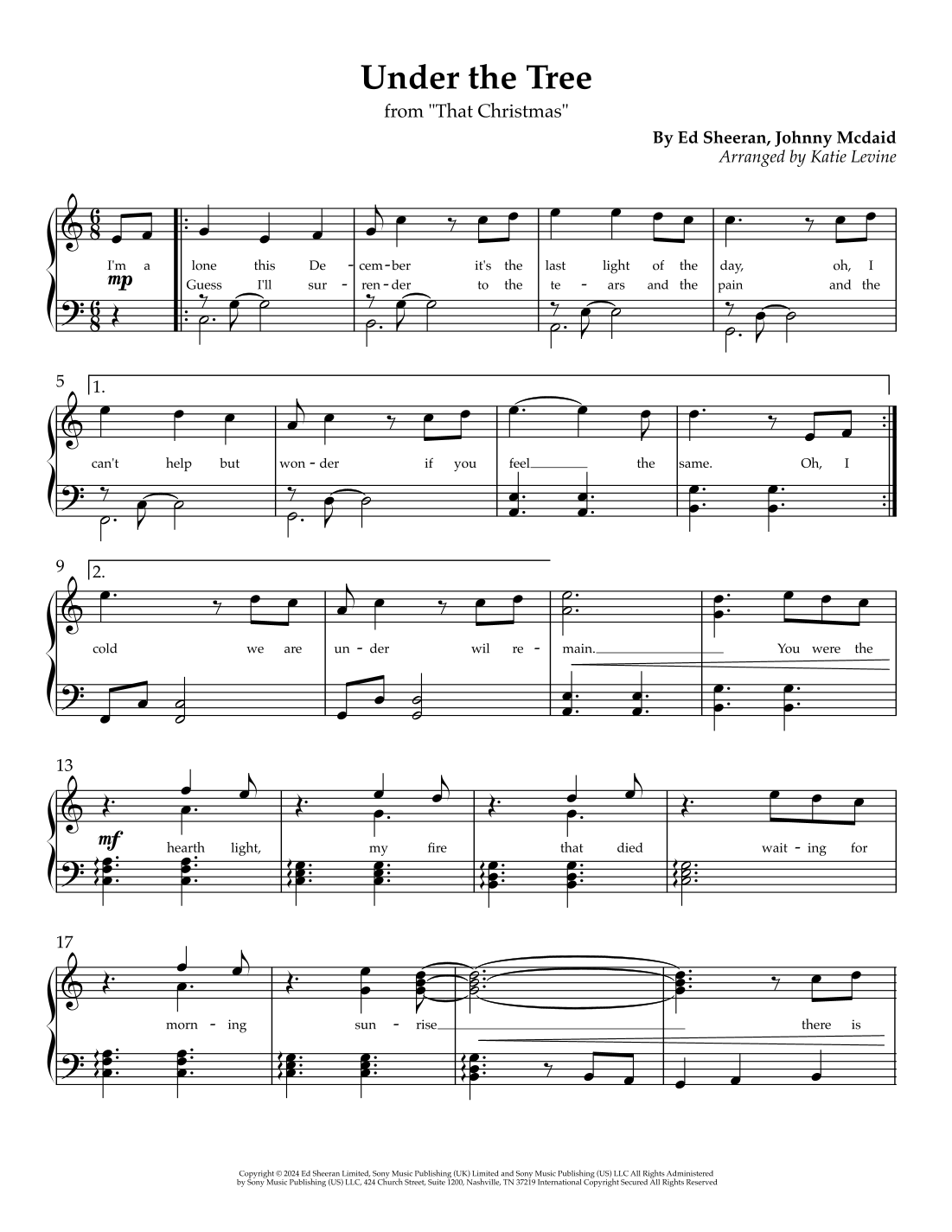Under The Tree (arr. Katie Levine) by Ed Sheeran Sheet Music for Easy ...