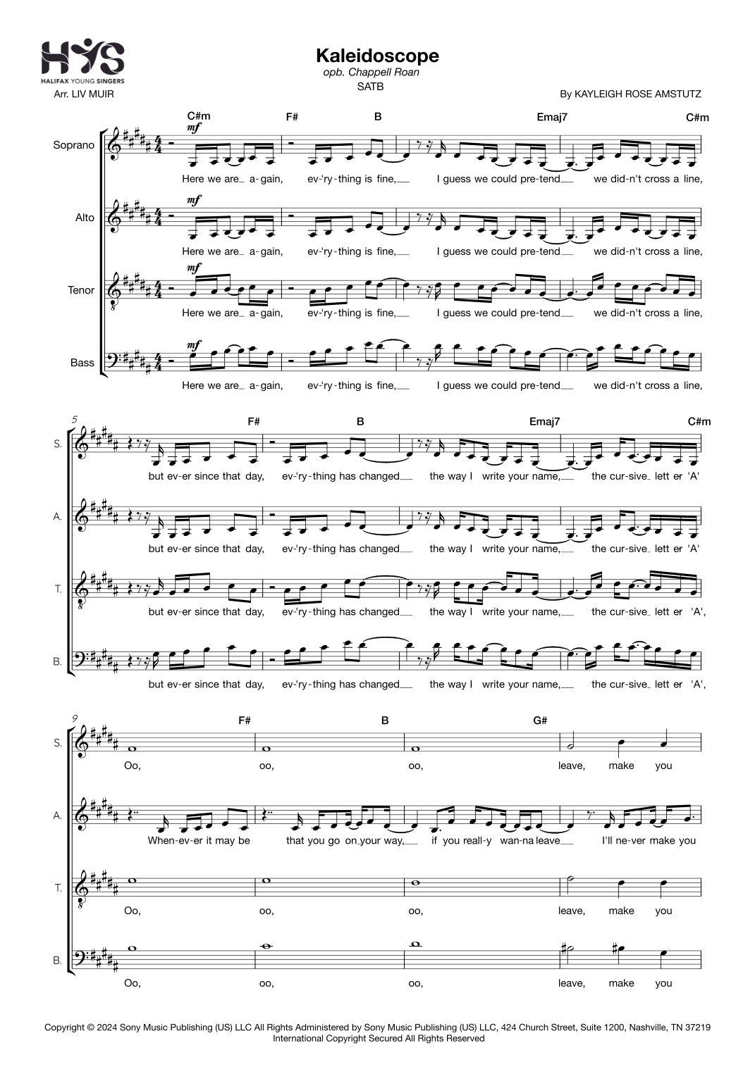 Kaleidoscope (arr. Liv Muir) par Chappell Roan Partitions pour Choeur ...