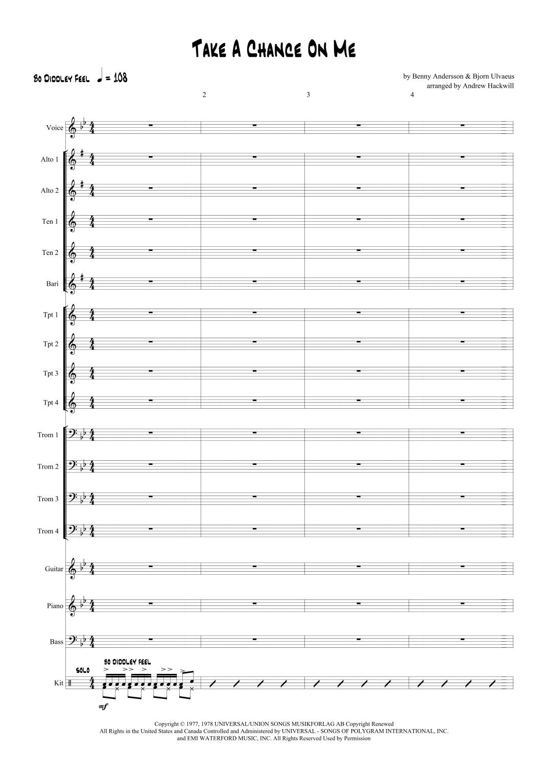 Take A Chance On Me (arr. Andrew Hackwill) by ABBA Sheet Music for Jazz ...