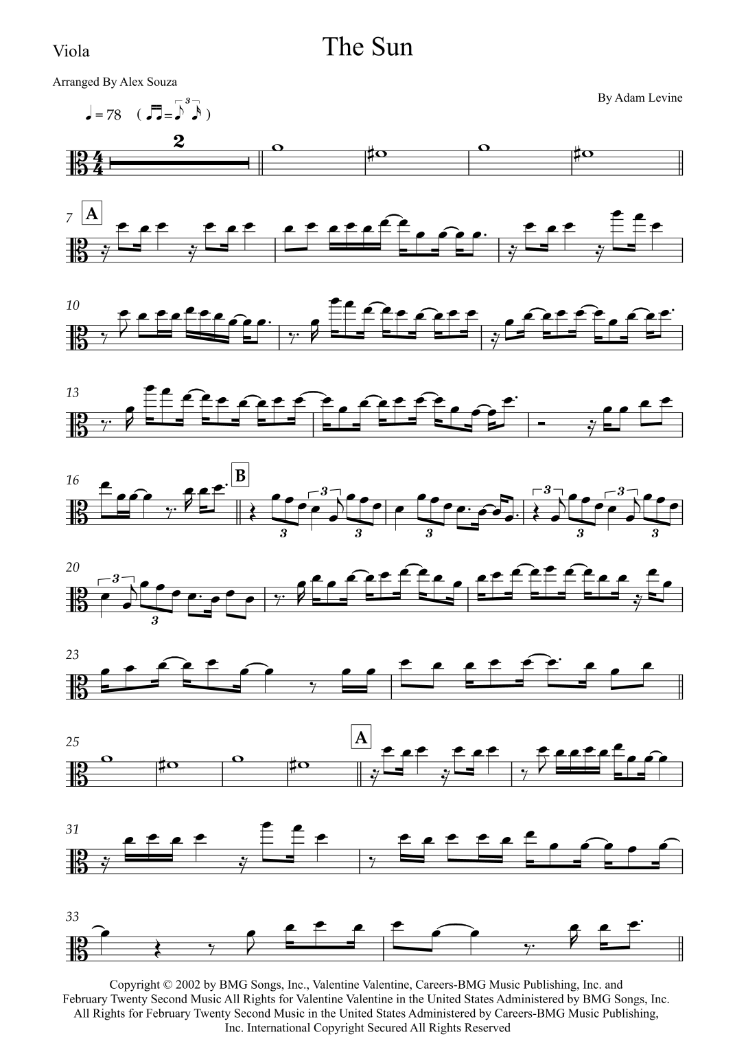 The Sun (arr. Alex Souza) by Maroon5 Sheet Music for Viola Solo at ...