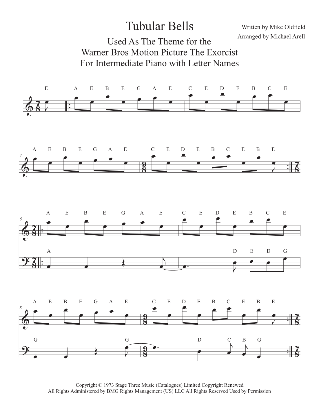 Tubular Bells (arr. Michael Arell) by Mike Oldfield Sheet Music for ...