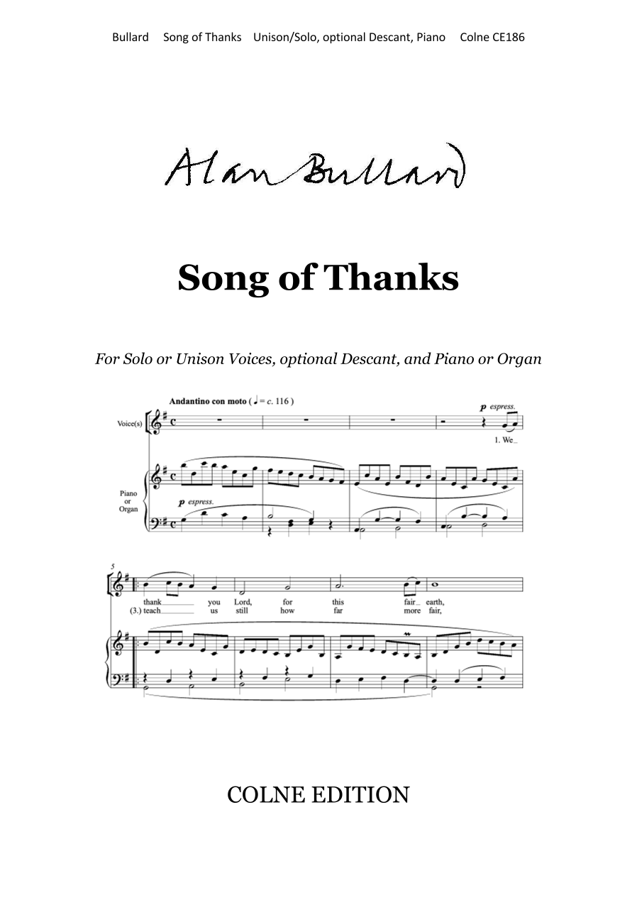 Song of Thanks by Alan Bullard Sheet Music for Unison Choir at Sheet ...
