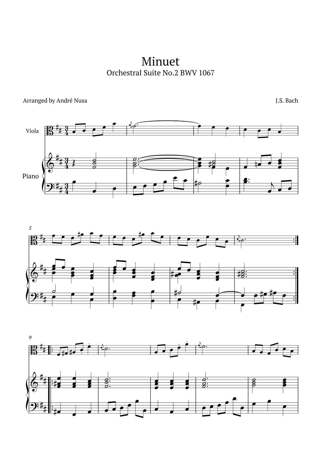 Minuet from Orchestral Suite No.2 (arr. André Nusa) by J.S. Bach Sheet ...