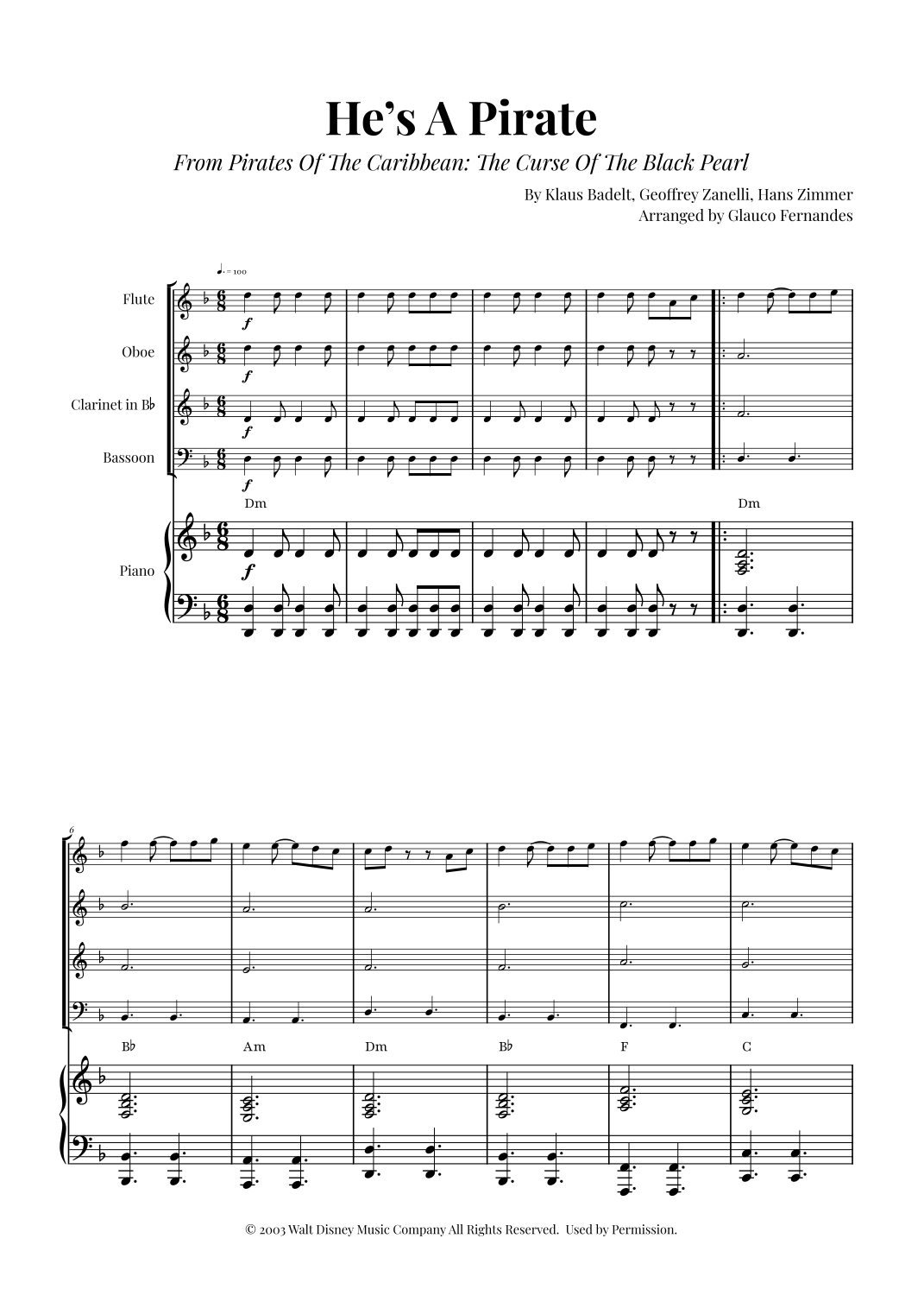 He's A Pirate (arr. Glauco Fernandes) by Geoffrey Zanelli Sheet Music ...