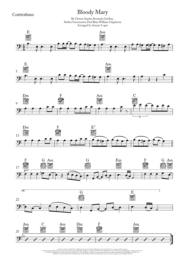 Bloody Mary Sheet Music | Lady Gaga | String Bass Solo