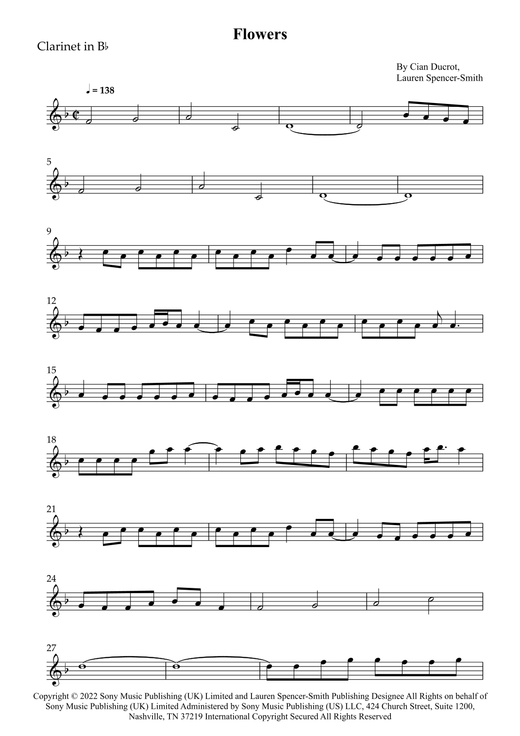 Flowers (arr. Wesley S. SIlva) by Lauren Spencer-Smith Sheet Music for ...