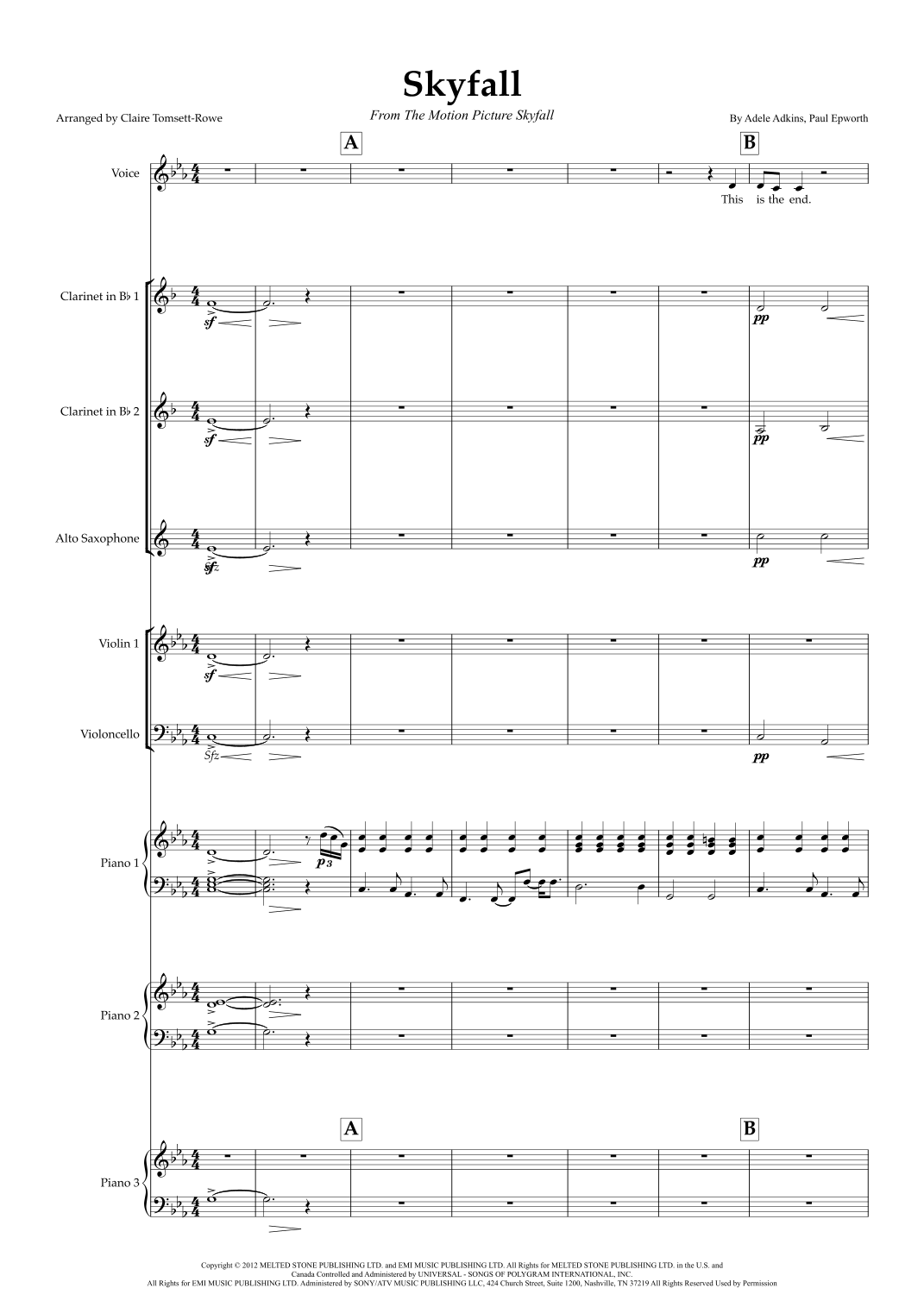 Skyfall (arr. Claire Tomsett-Rowe) par Adele Partitions pour ...