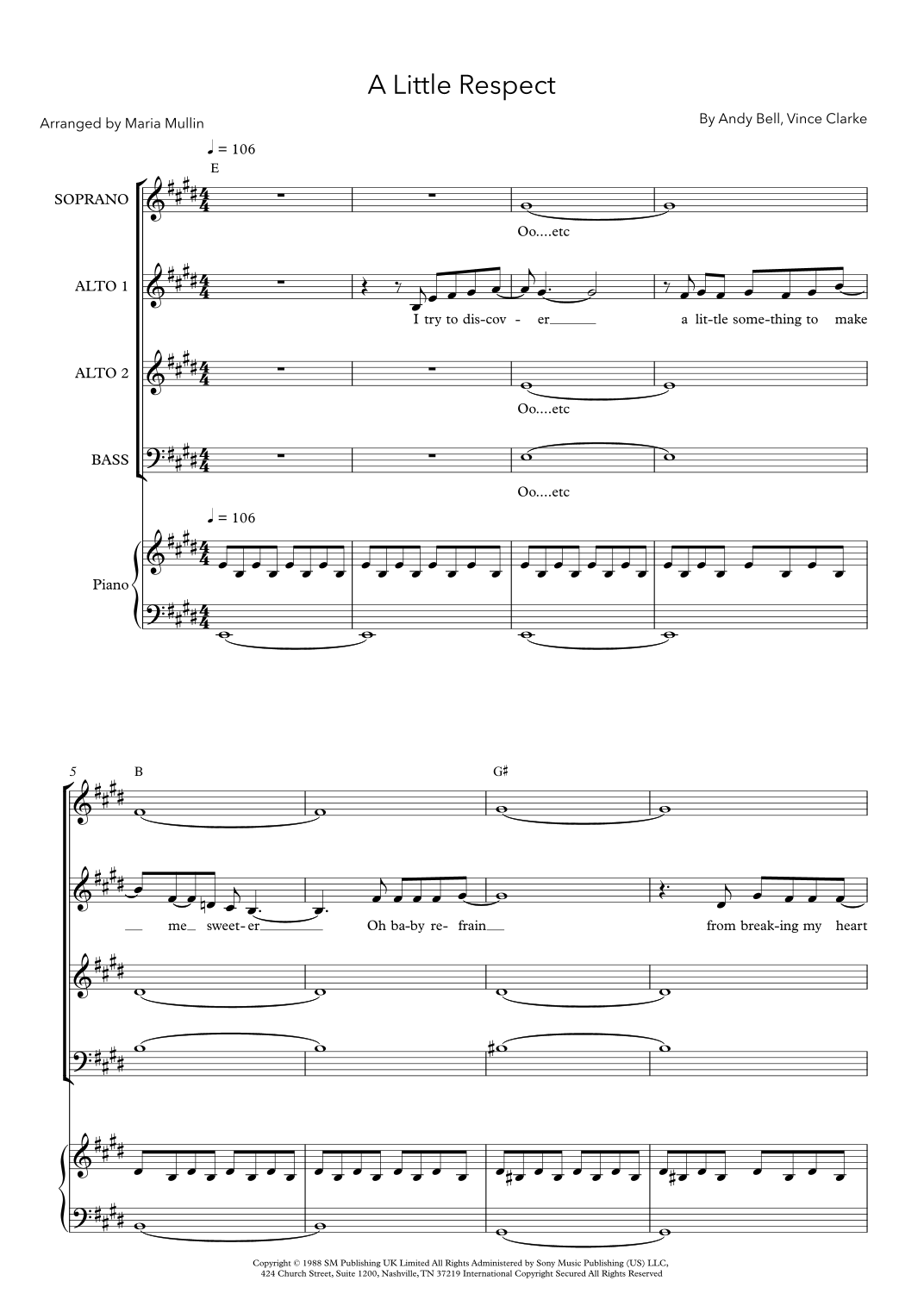A Little Respect (arr. Maria Mullin) by Erasure Sheet Music for SAB ...