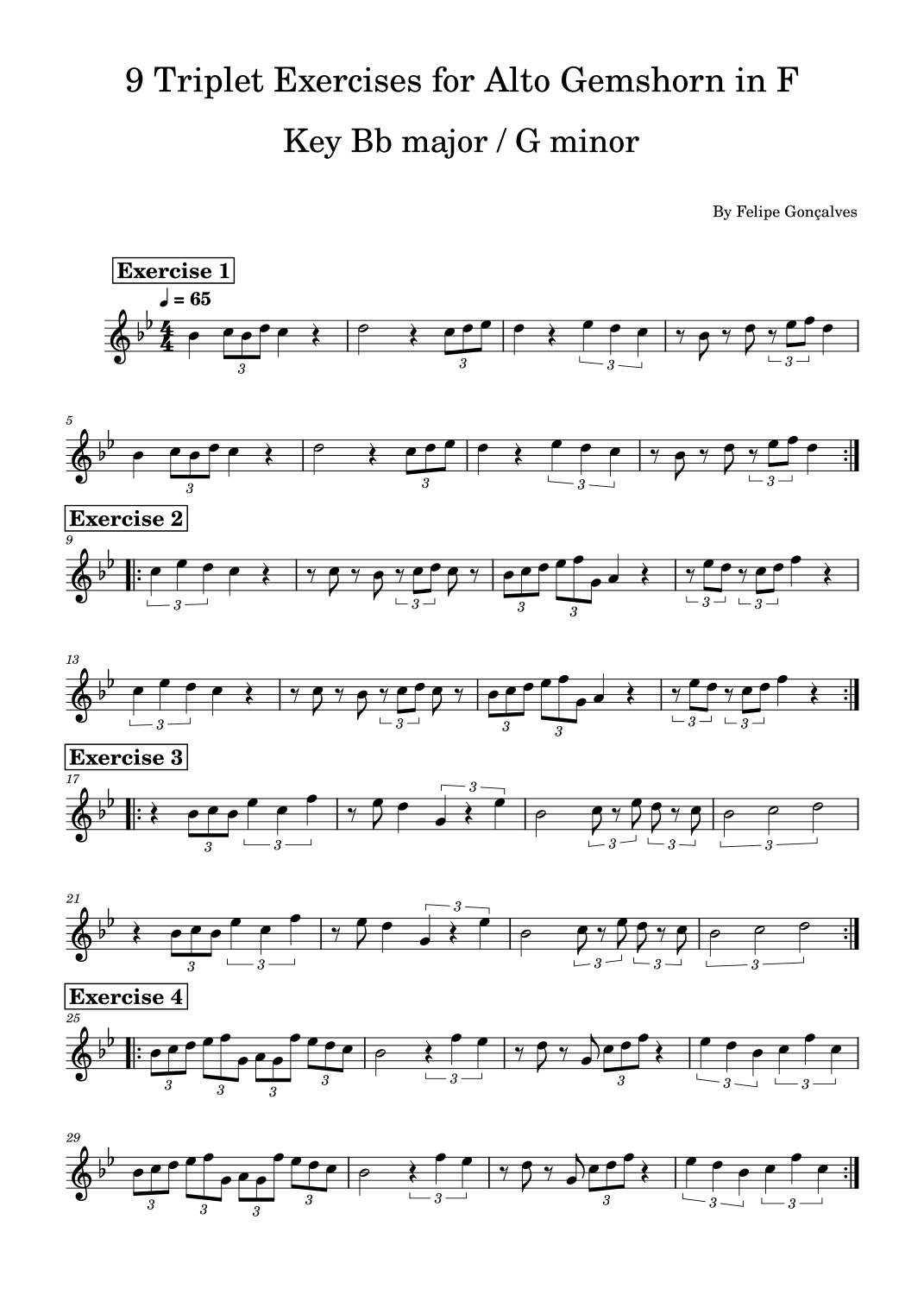 9 Triplet Exercises for Alto Gemshorn in F by Felipe Gonçalves Sheet ...