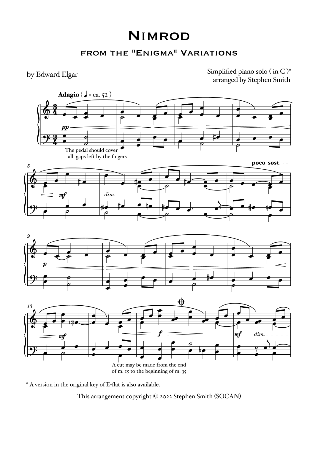 Nimrod (simplified piano solo in C) (arr. Stephen Smith) by Edward ...