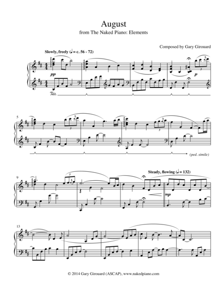 August by Gary Girouard Sheet Music for Piano Solo at Sheet Music Direct