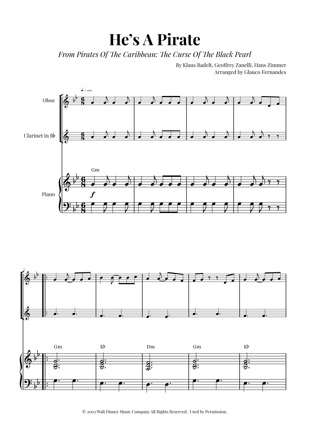 He's A Pirate (arr. Glauco Fernandes) por Geoffrey Zanelli Partituras ...