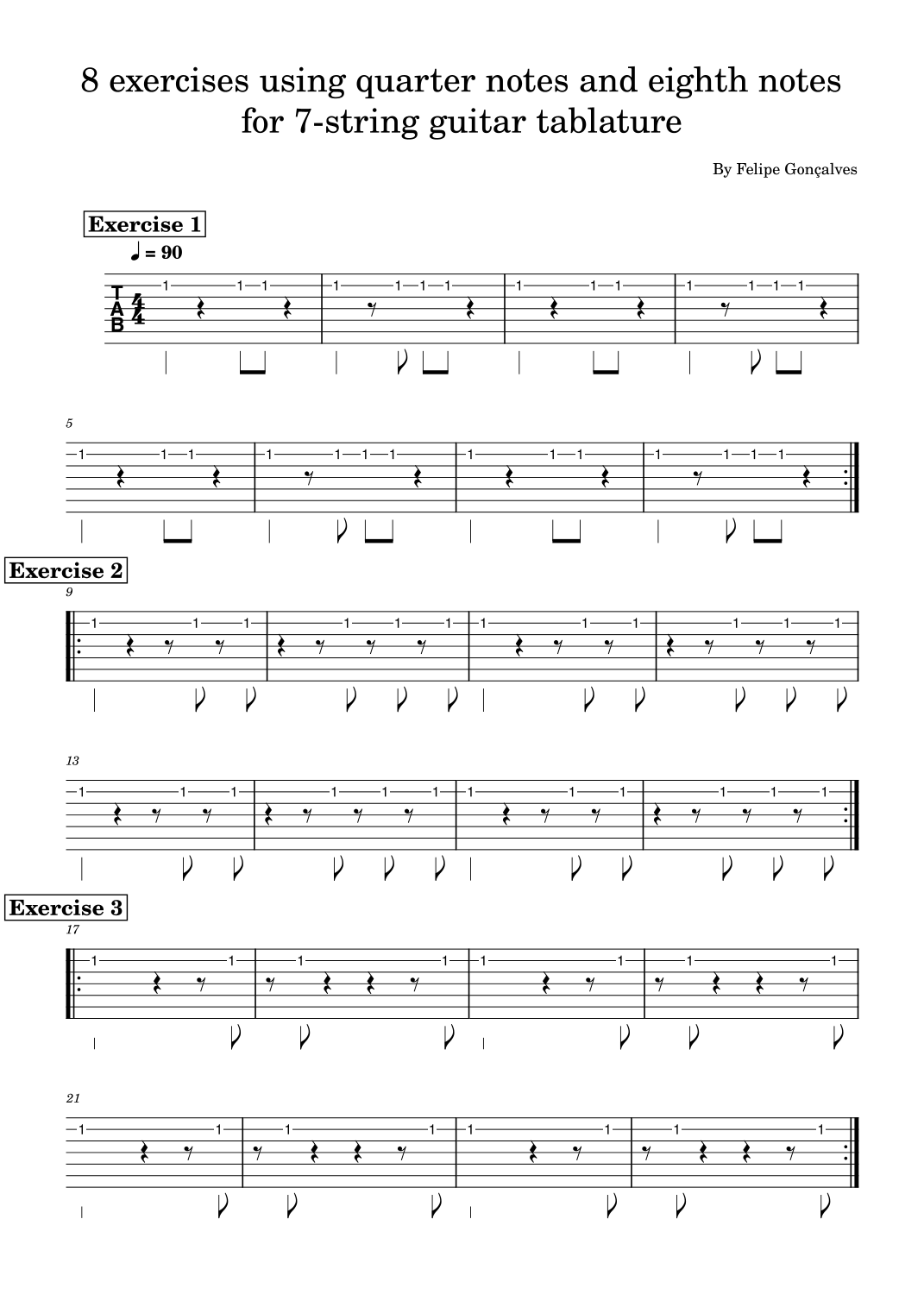 8 exercises using quarter notes and eighth notes for 7-string guitar ...