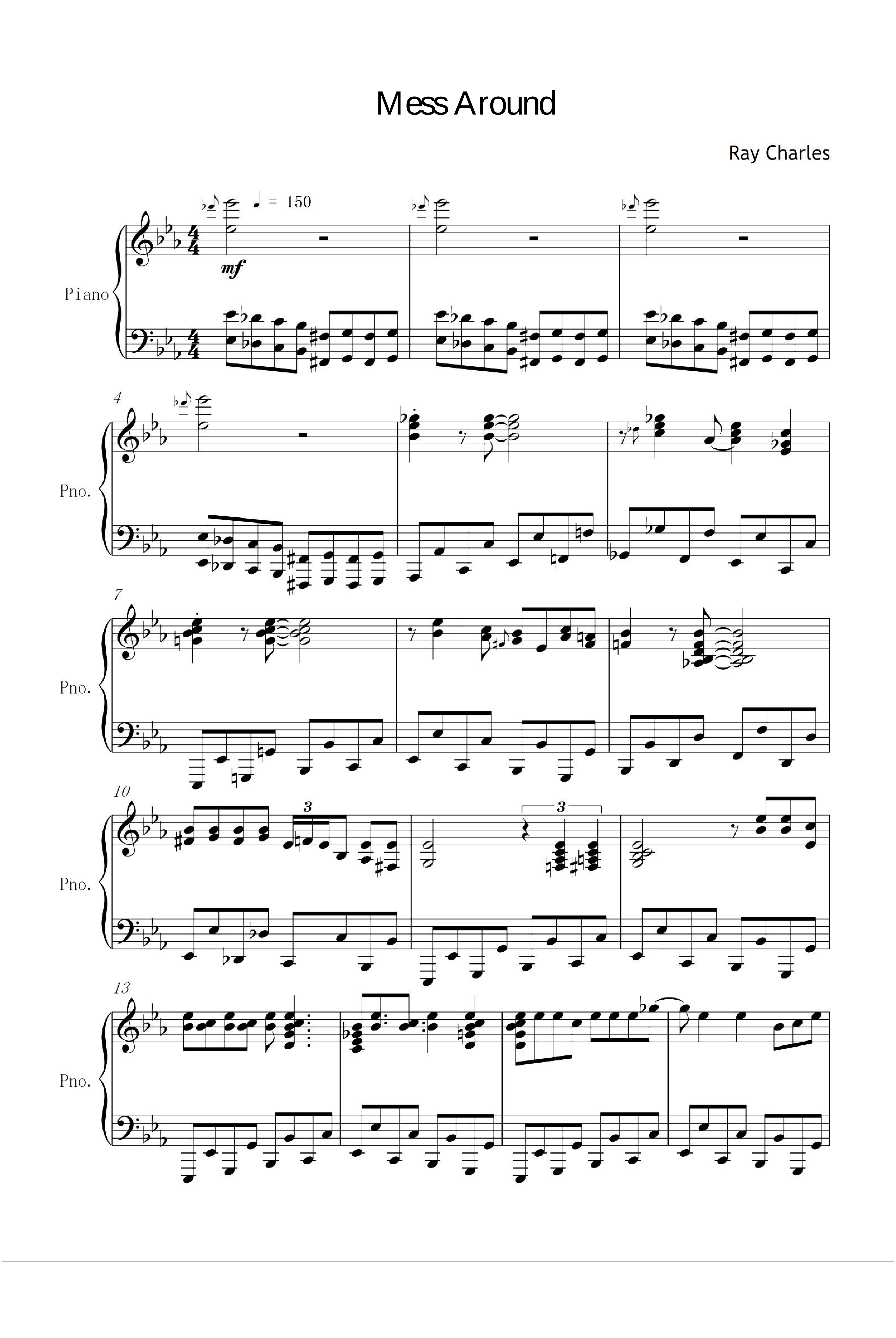 Mess Around by Ray Charles Sheet Music for Piano Solo at Sheet Music Direct
