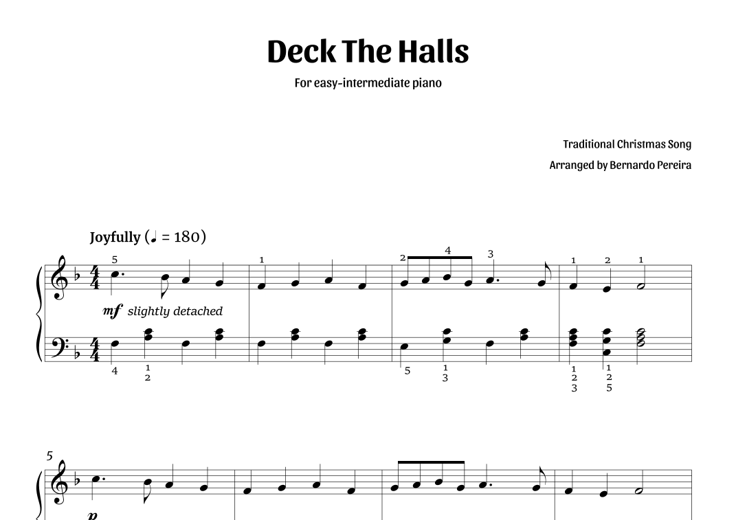 Deck The Halls (easy-intermediate piano – clean with fingering) (arr ...