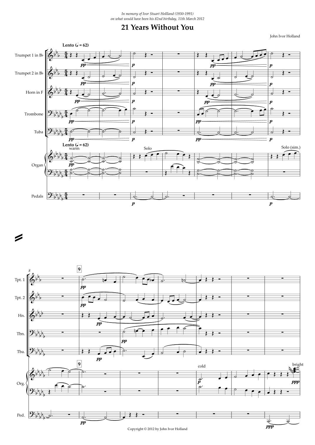 21 Years Without You by John Ivor Holland Sheet Music for Brass ...