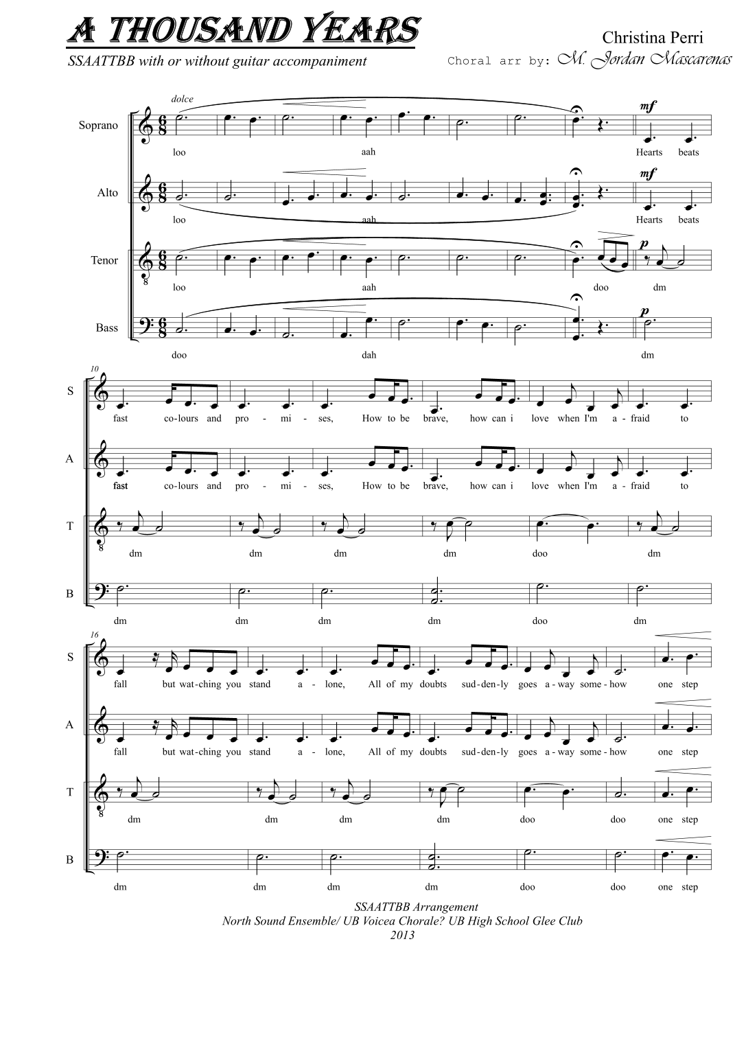 A Thousand Years Sheet Music Christina Perri SATB Choir A Thousand Years Sheet Music Christina Perri SATB Choir