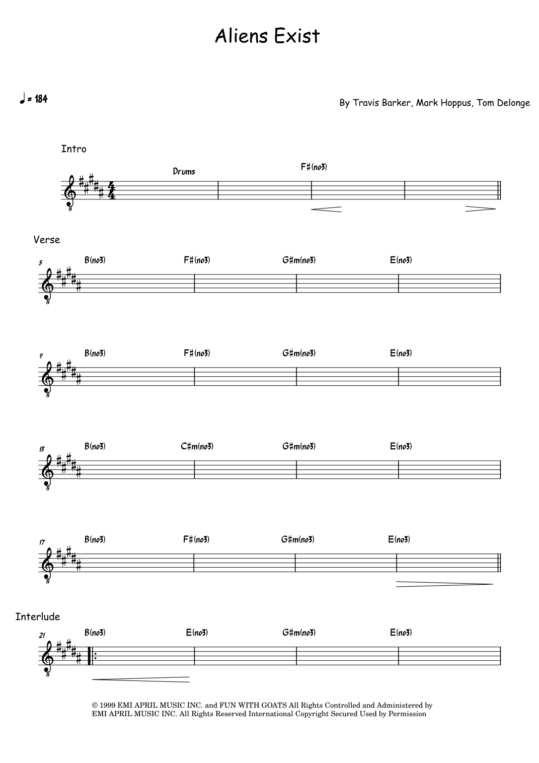 Aliens Exist (arr. Cleber Domingues) by Blink 182 Sheet Music for ...