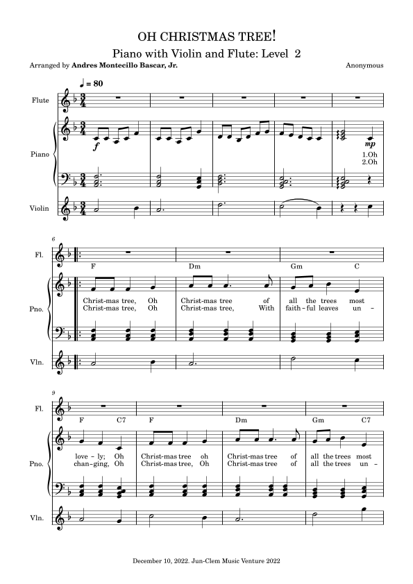 Oh Christmas Tree (arr. Andres Montecillo Bascar, Jr.) von Anonymous ...