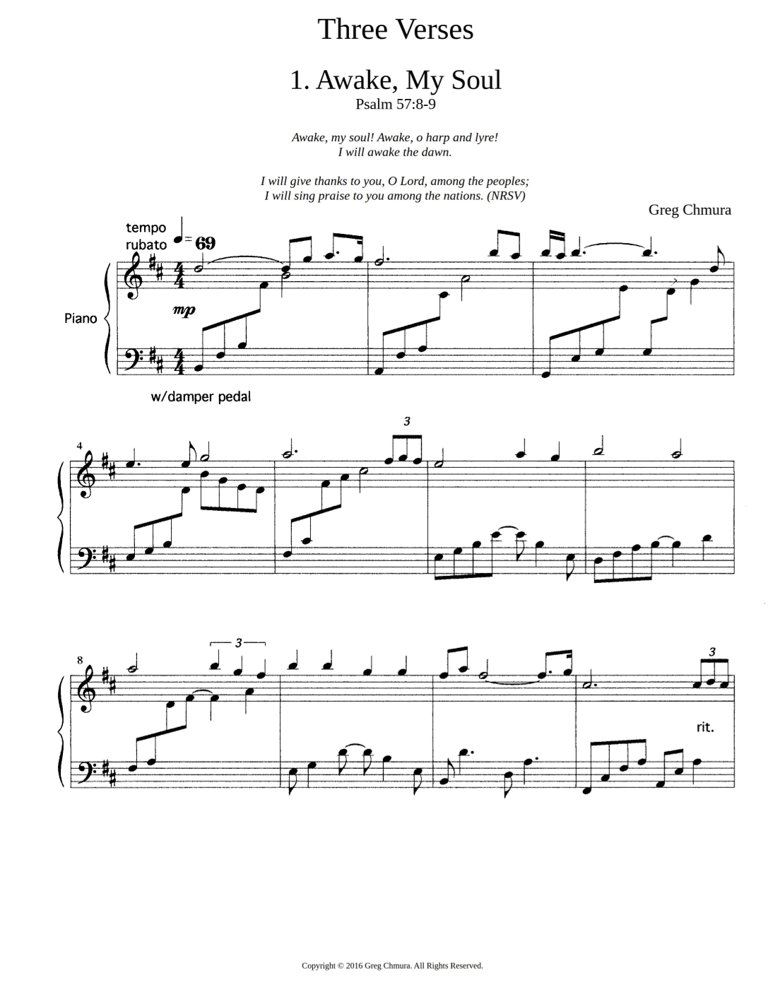 Three Verses by Greg Chmura Sheet Music for Piano Solo at Sheet Music ...
