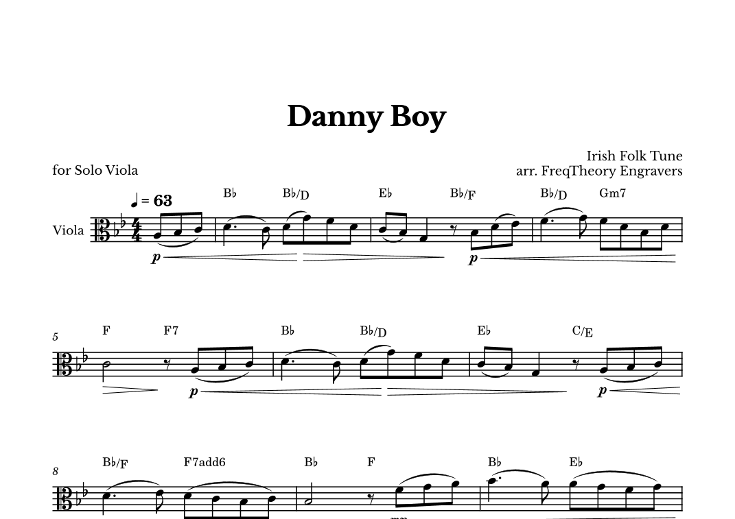 Danny Boy - for Solo Viola (arr. FreqTheory Engravers) by Traditional ...