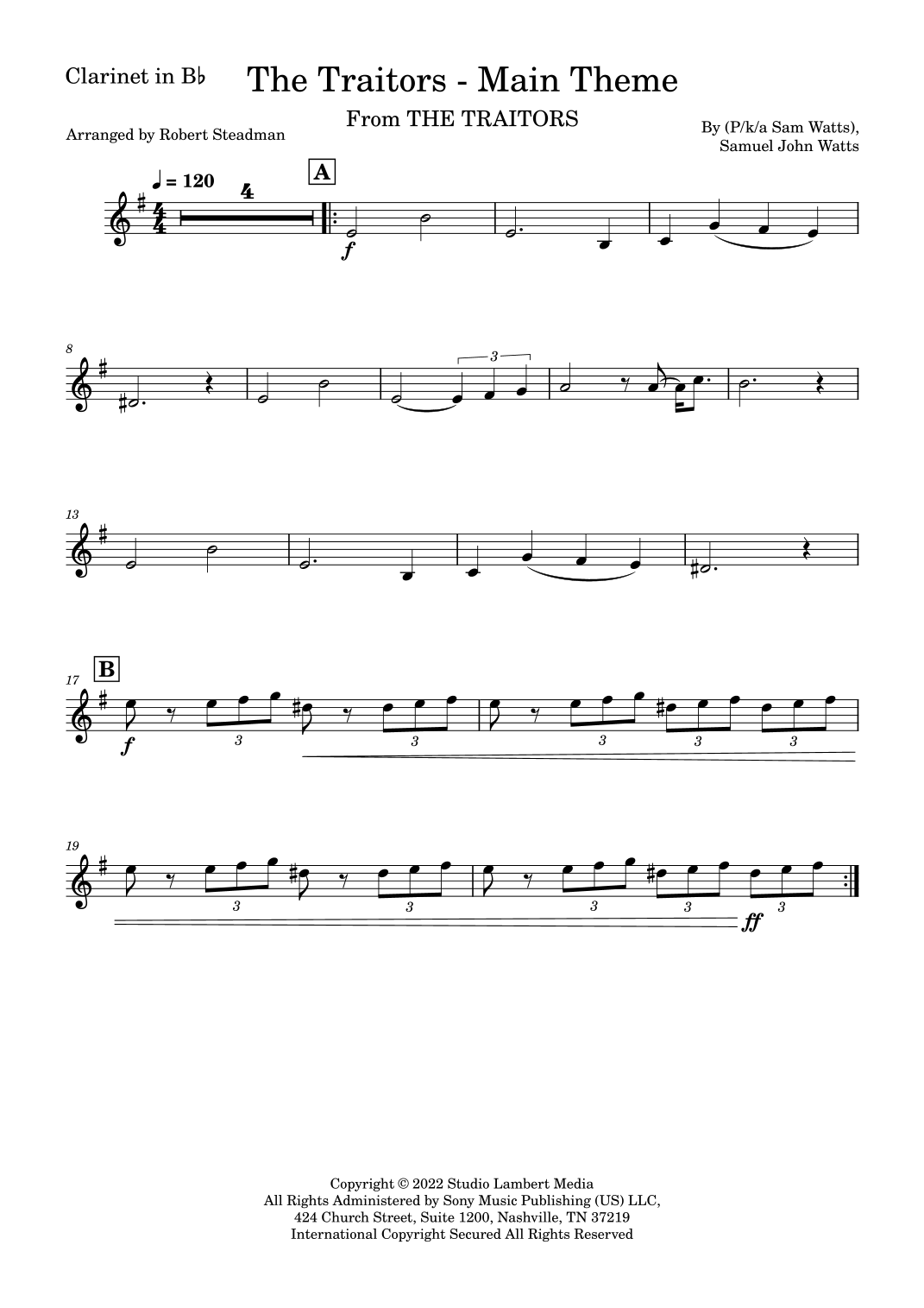 The Traitors Main Theme (arr. Robert Steadman) by (P/k/a Sam Watts ...
