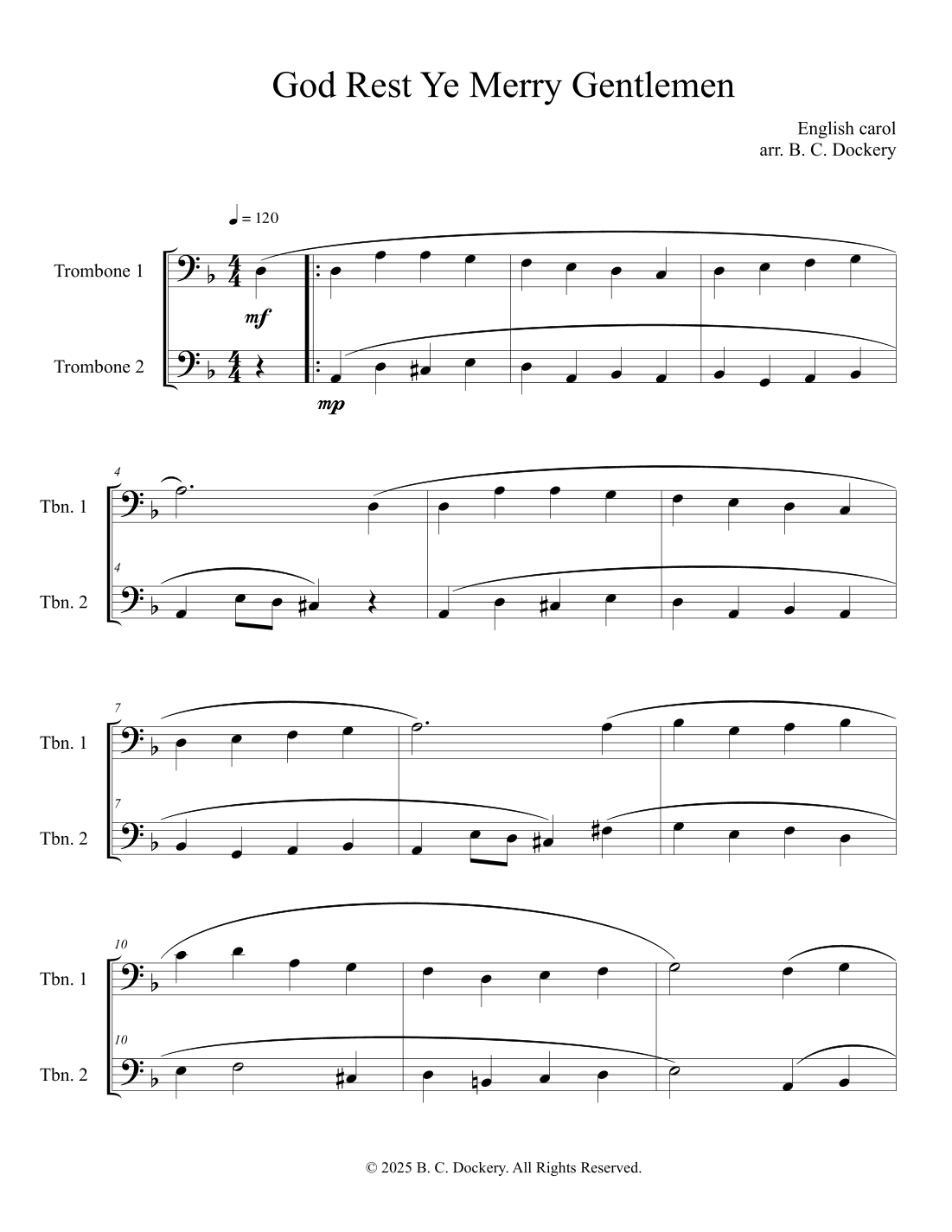God Rest Ye Merry Gentlemen (Trombone Duet) (arr. B. C. Dockery) by ...