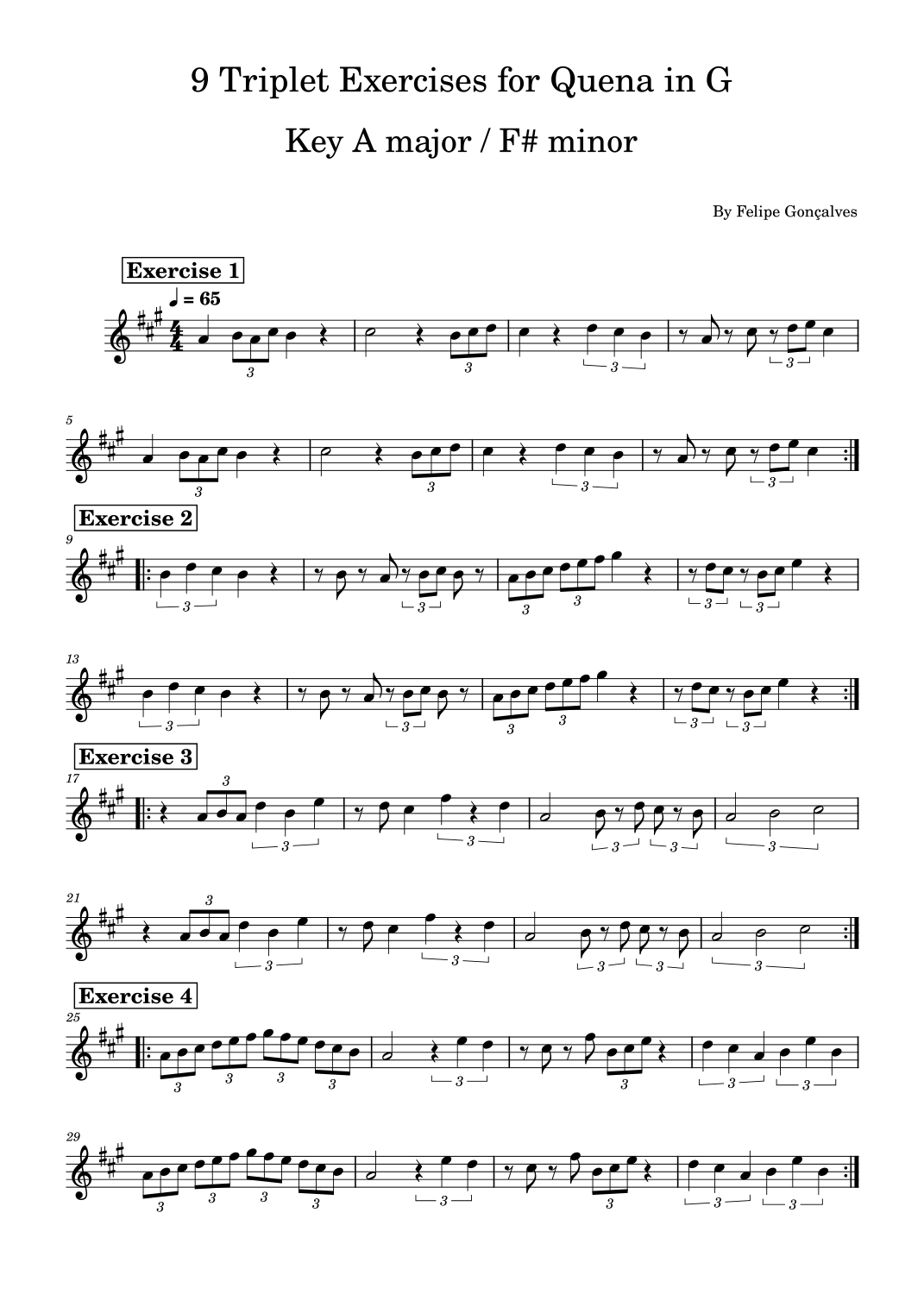 9 Triplet Exercises for Quena in G by Felipe Gonçalves Sheet Music for ...