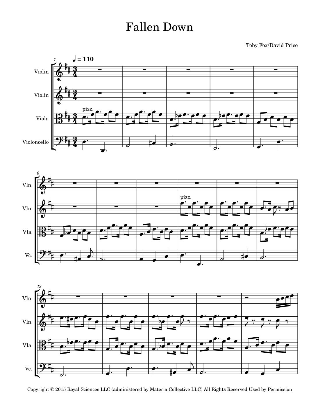 Fallen Down (arr. David price) by Toby Fox Sheet Music for String ...