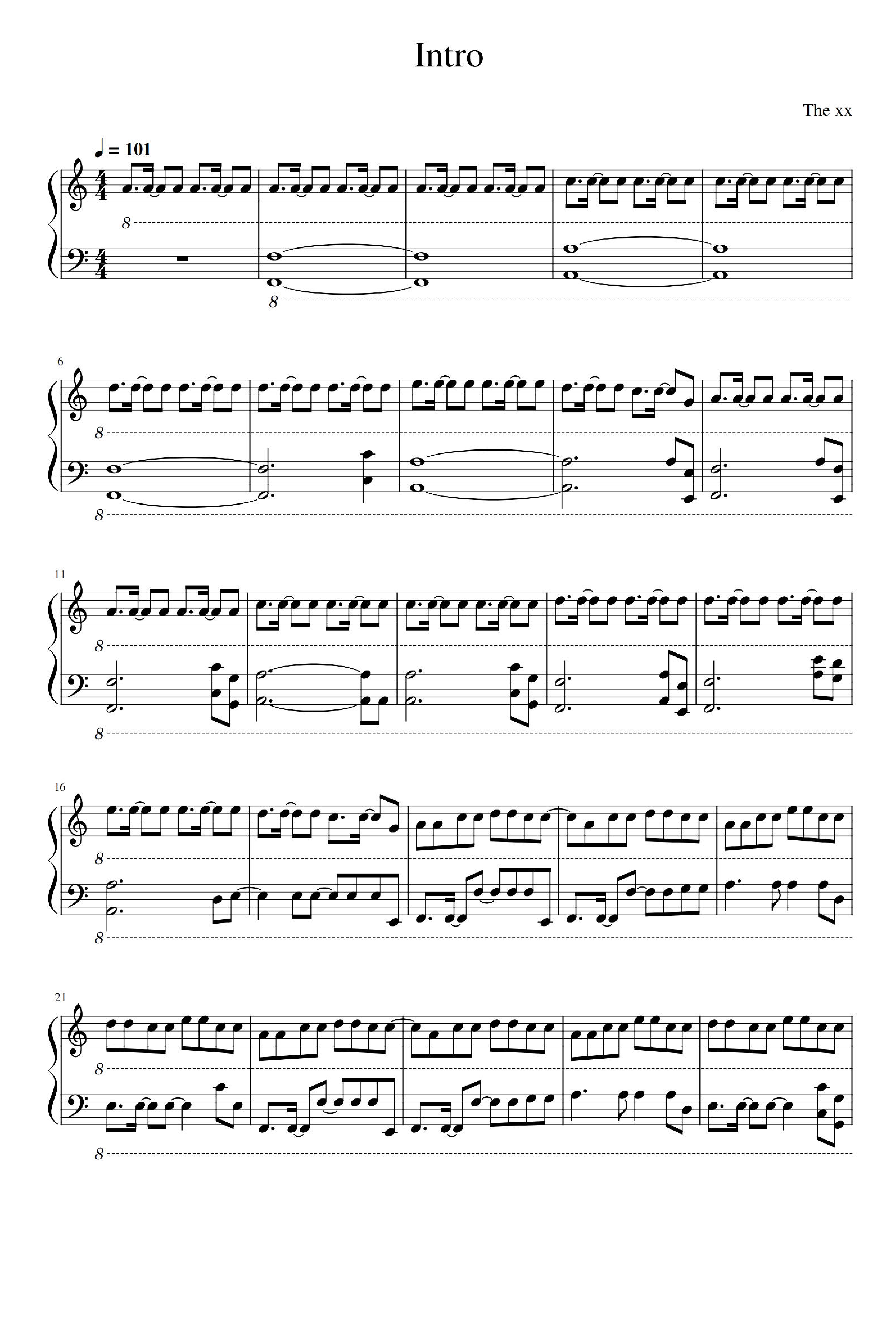 Intro (arr. The XX) by The Xx Sheet Music for Piano Solo at Sheet Music ...