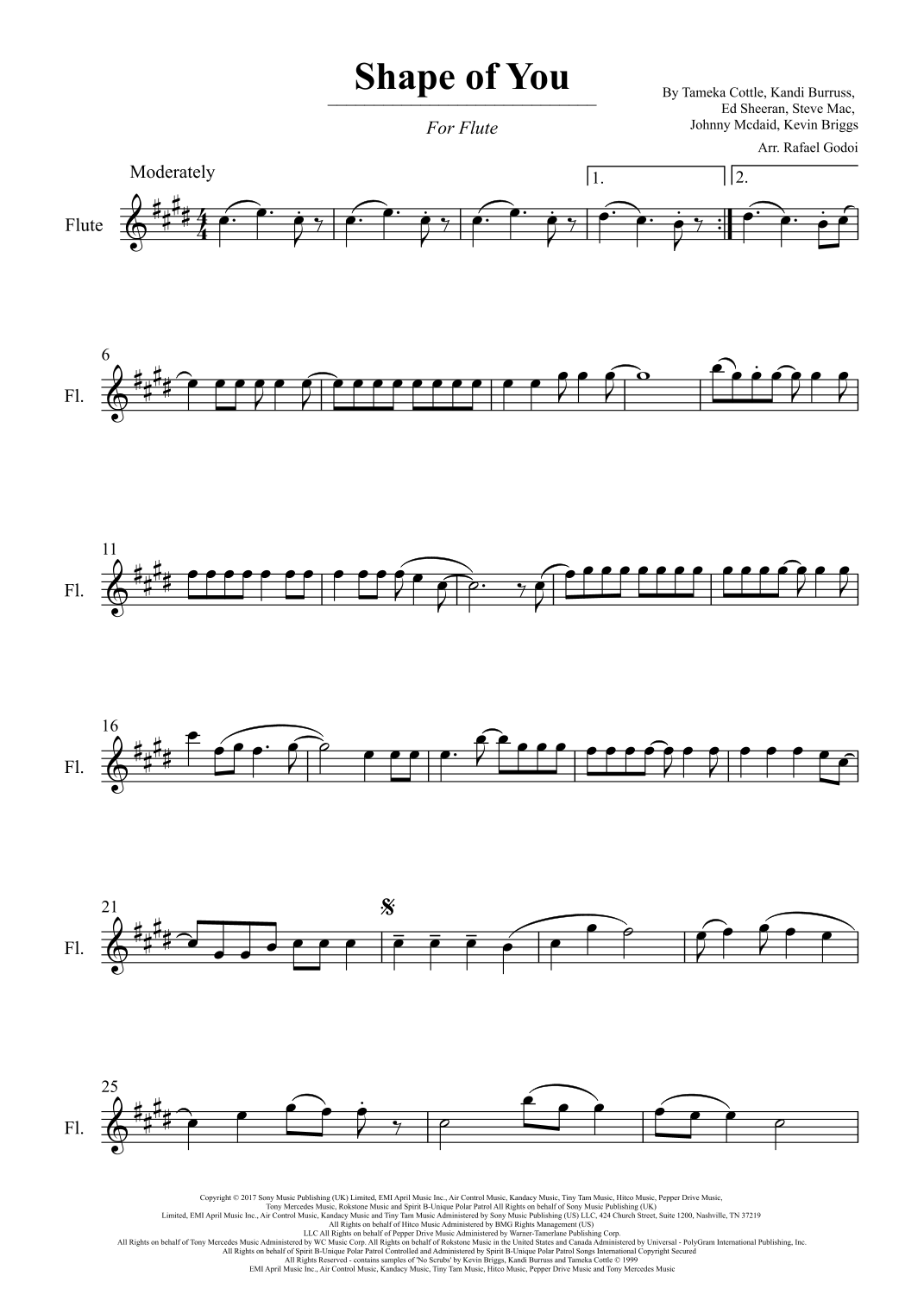 Shape Of You (arr. Rafael Godoi) por Ed Sheeran Partituras para Flauta ...