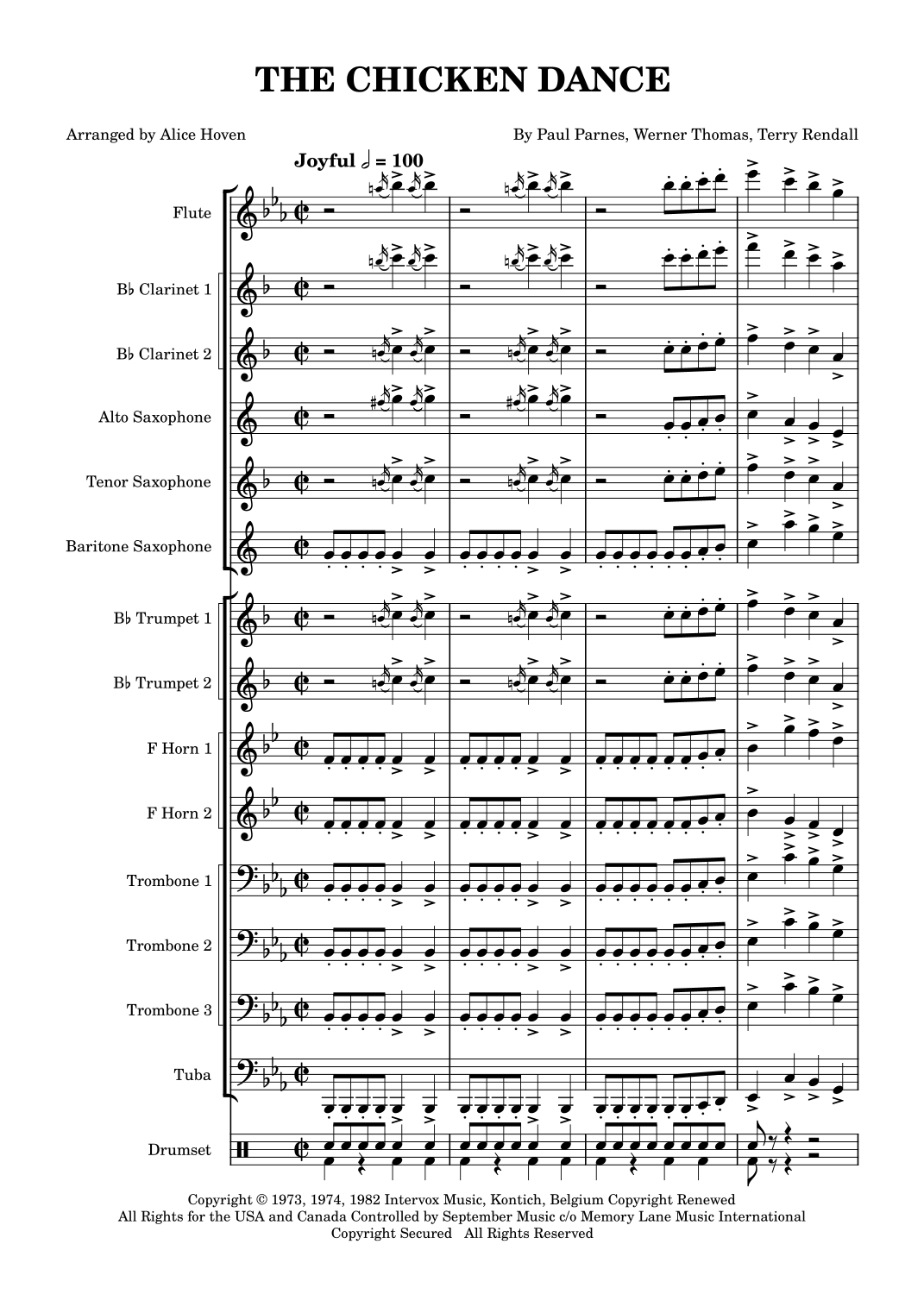The Chicken Dance (arr. Alice Hoven) by Terry Rendall Sheet Music for ...