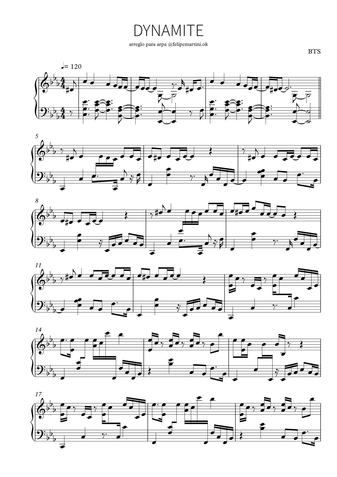 Dynamite (arr. Felipe Martini) by BTS Sheet Music for Harp at Sheet ...