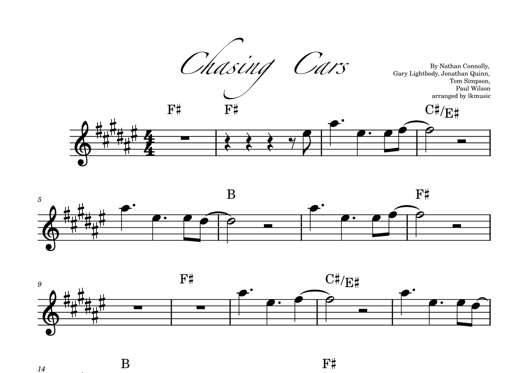 Chasing Cars (arr. Lkmusic) by Snow Patrol Sheet Music for Alto Sax ...