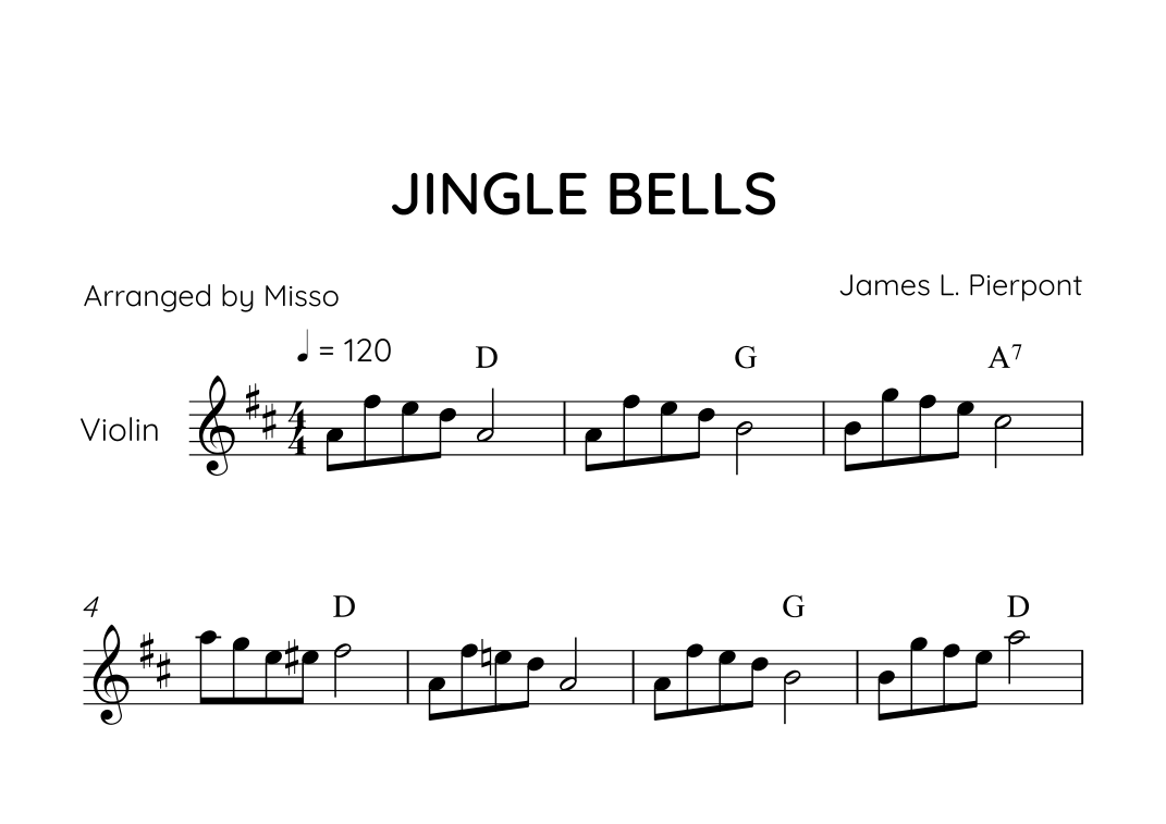 Jingle Bells - Violin in D Major - Easy With Chords (arr. MissoRB) by ...