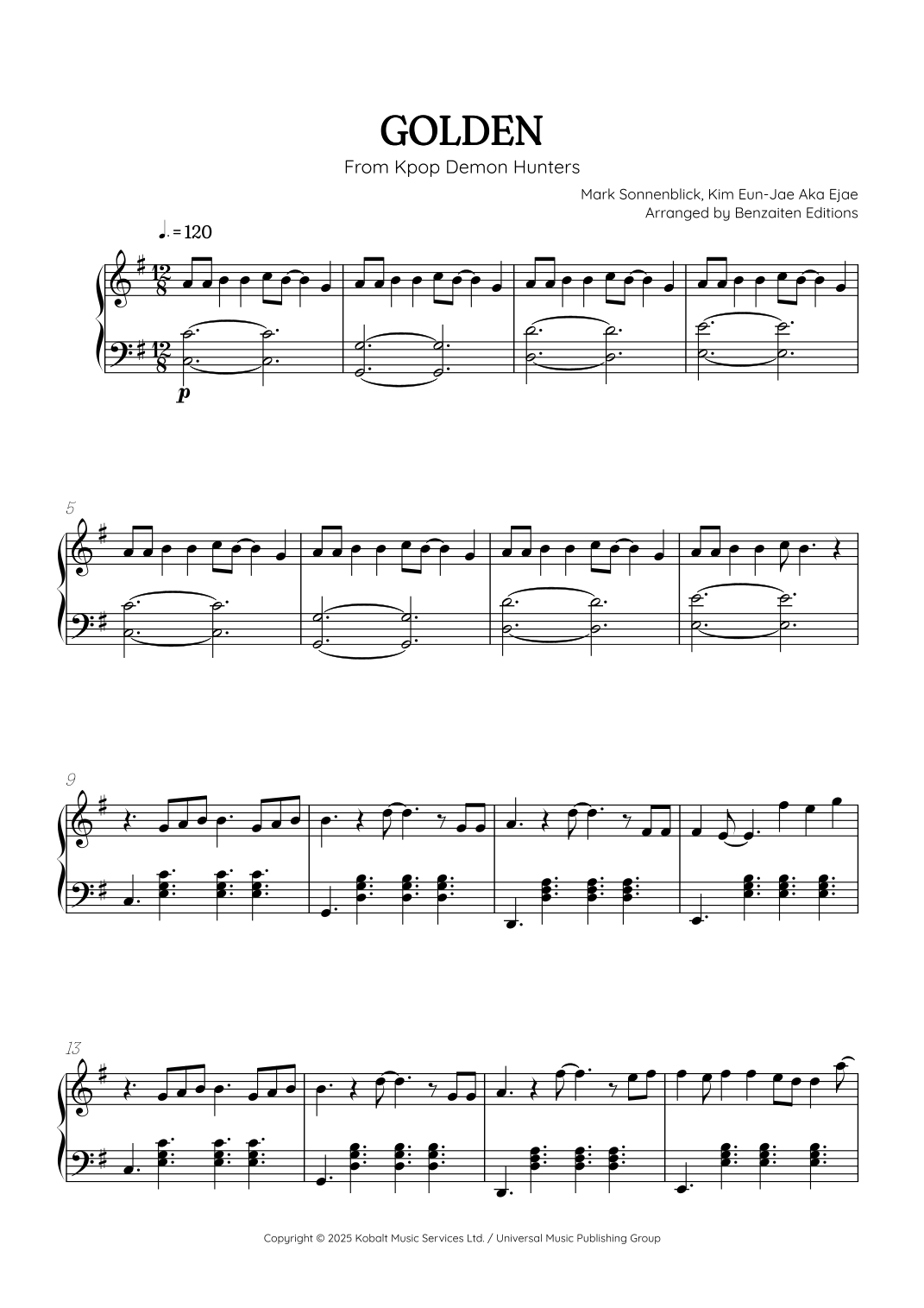 Golden (arr. Benzaiten Editions) by Huntr/X (Ejae, Audrey Nuna And Rei ...