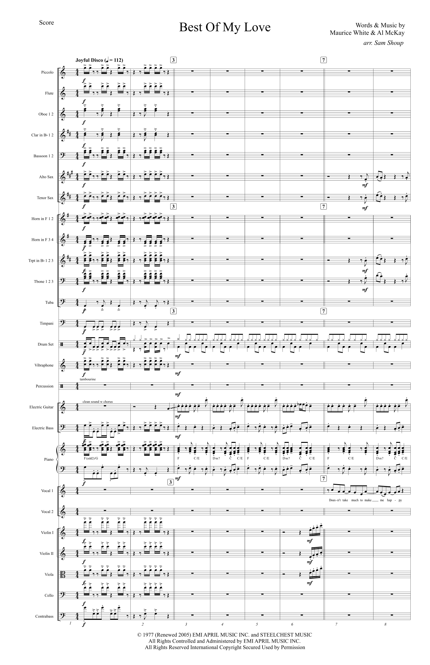 Best Of My Love (arr. Sam Shoup) by The Emotions Sheet Music for Full ...