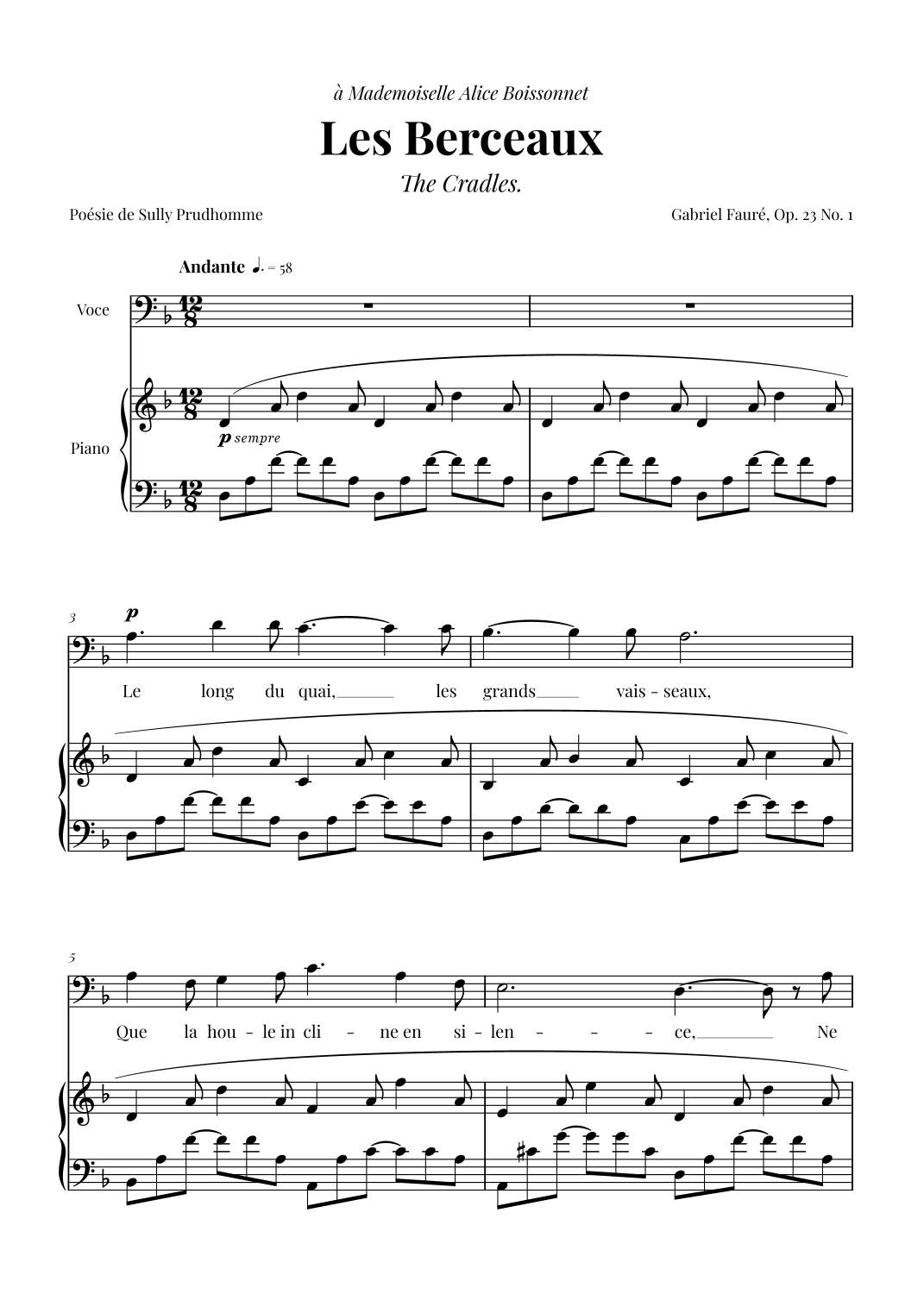 Les Berceaux - Fauré | VOICE & PIANO (Dm, Bass Clef) (arr. Glauco ...