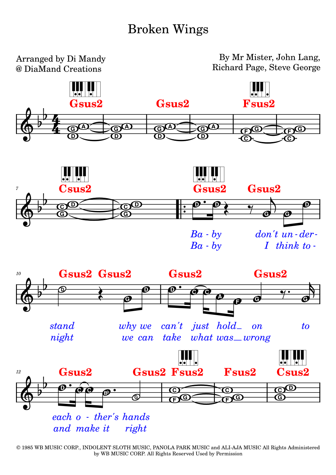 Broken Wings (arr. Dianne Mandy) by Mr. Mister Sheet Music for Lead ...