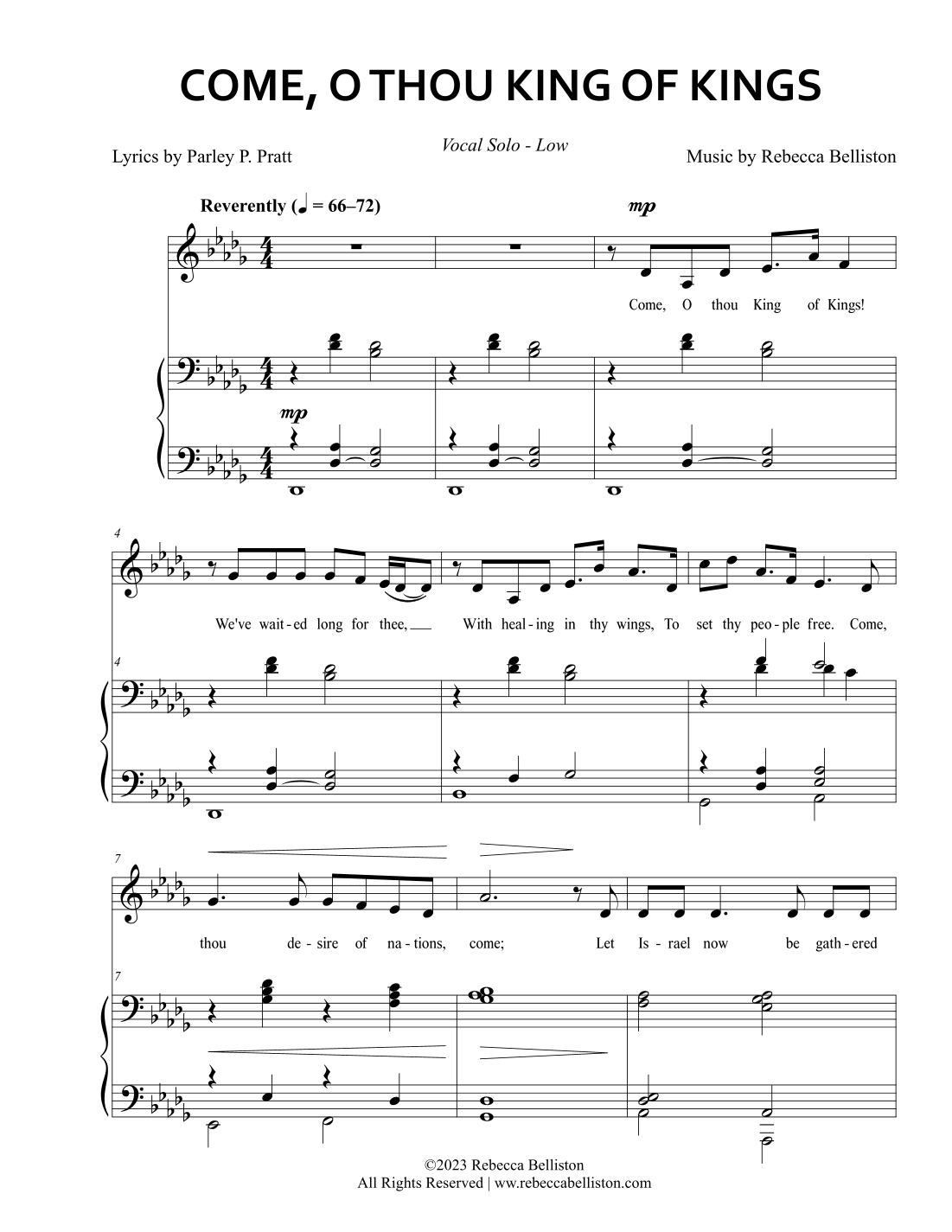 Come, O Thou King of Kings (Vocal Solo-Low) (arr. Rebecca Belliston ...