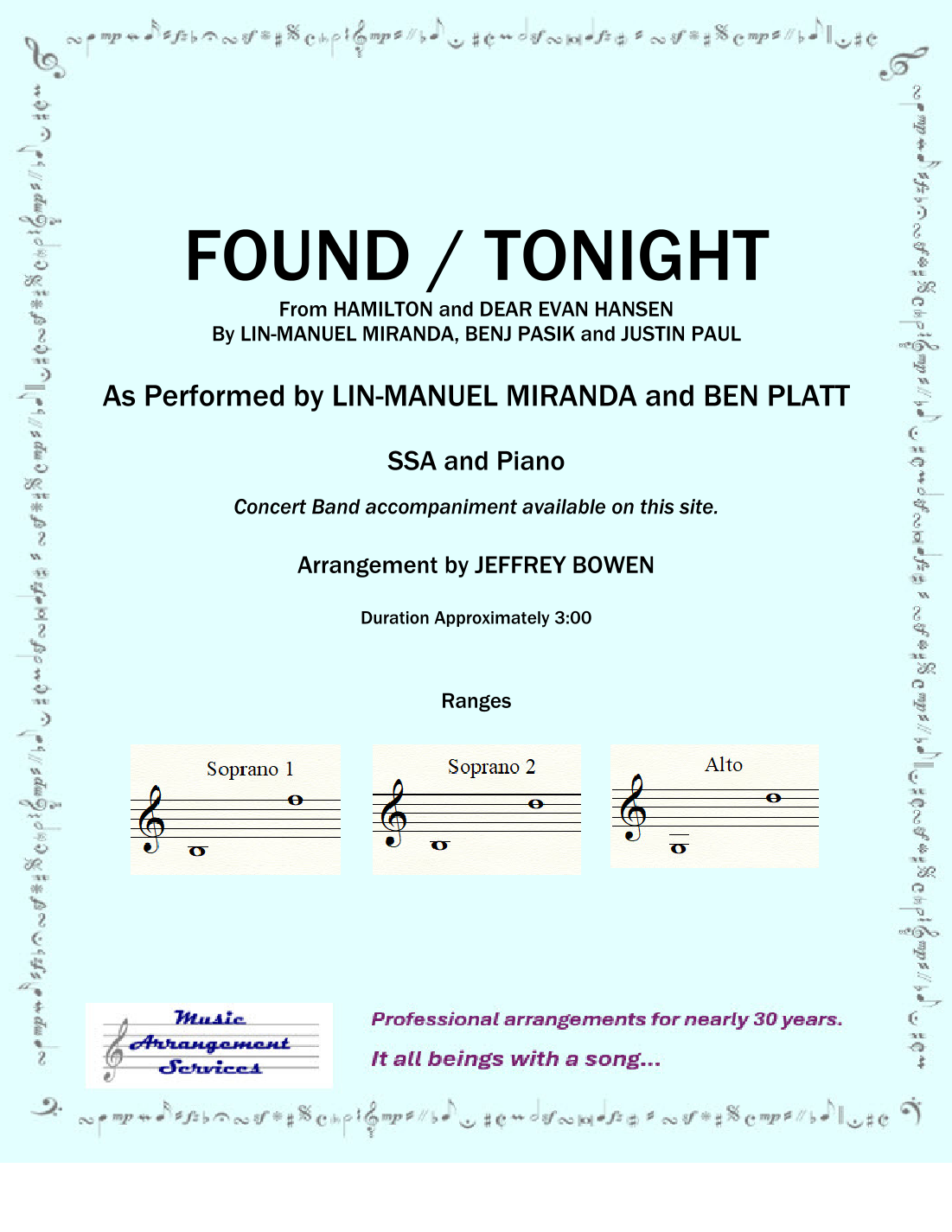 Found/tonight (arr. Jeffrey Bowen) by Lin-manuel Miranda & Ben Platt ...