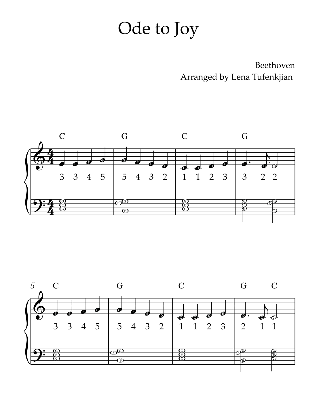 Ode to Joy (arr. Lena Tufenkjian) by Beethoven Sheet Music for Easy ...