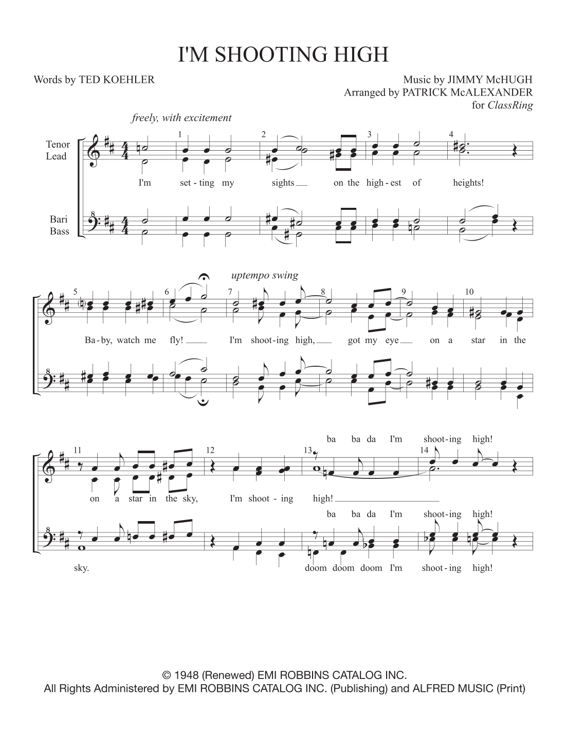 I'm Shooting High (arr. Patrick McAlexander) by Jimmy McHugh Sheet ...