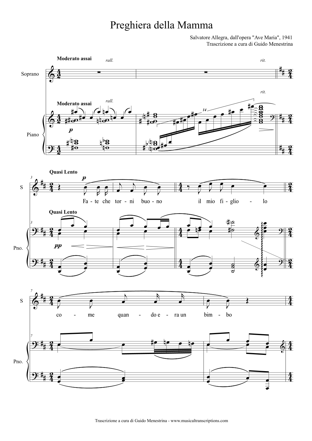 Preghiera della mamma (1934) (arr. Guido Menestrina) by Salvatore ...